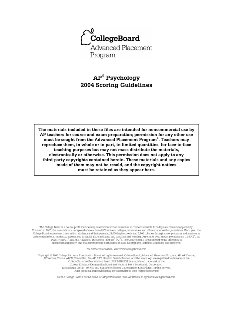 AP Psychology Free Response Questions 2004 (2 Scoring Guideline ...
