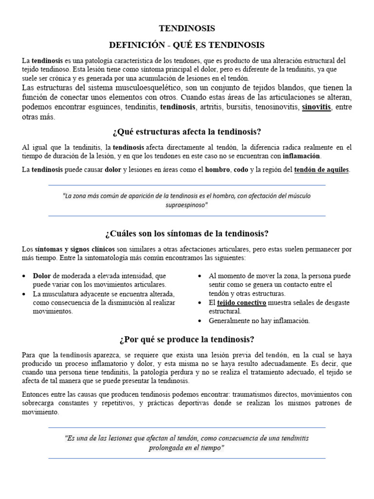 Definición y tratamiento de tendinosis | PDF