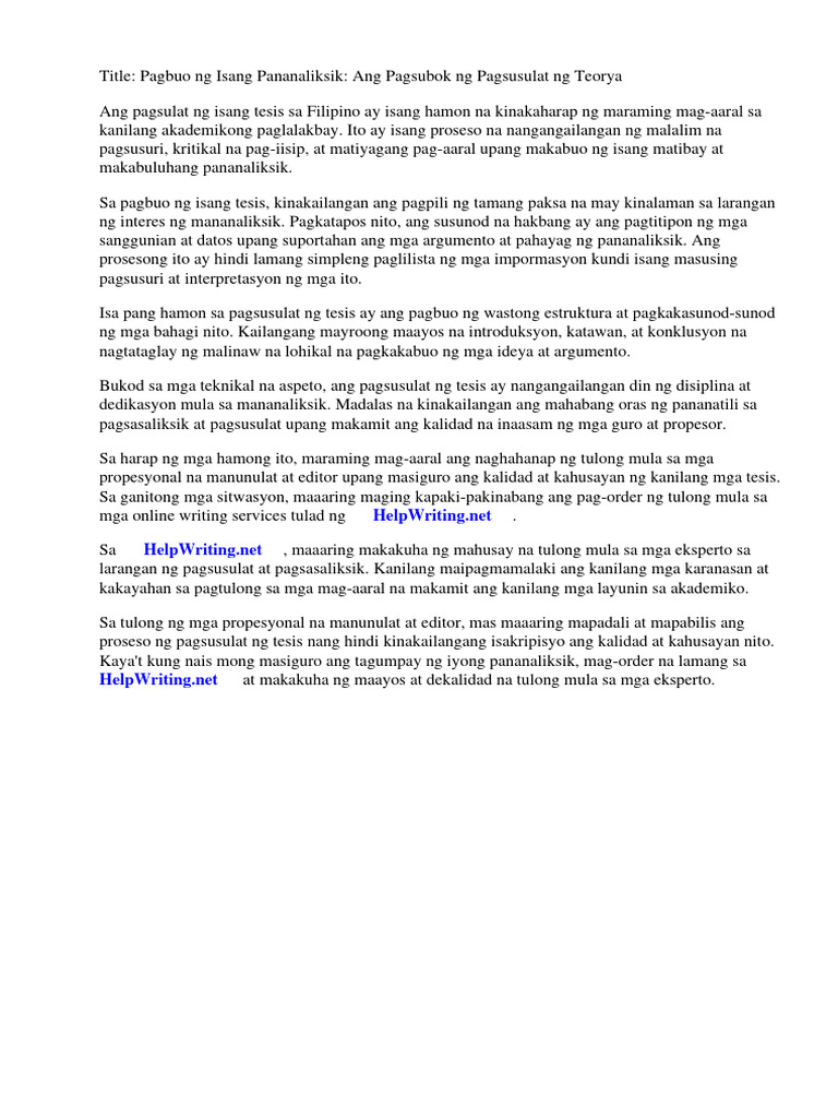 Thesis in Filipino Title | PDF