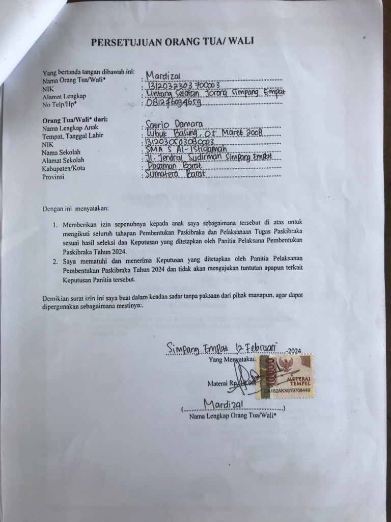 Persetujuan Ortu | PDF