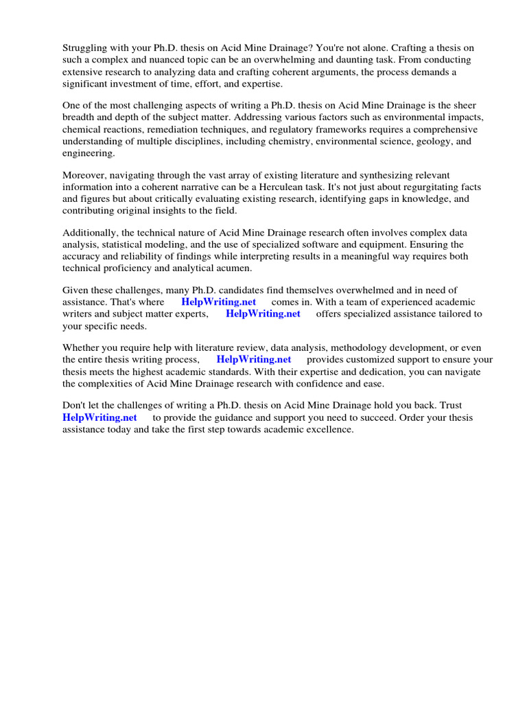 PHD Thesis Acid Mine Drainage | PDF | Mining | Water