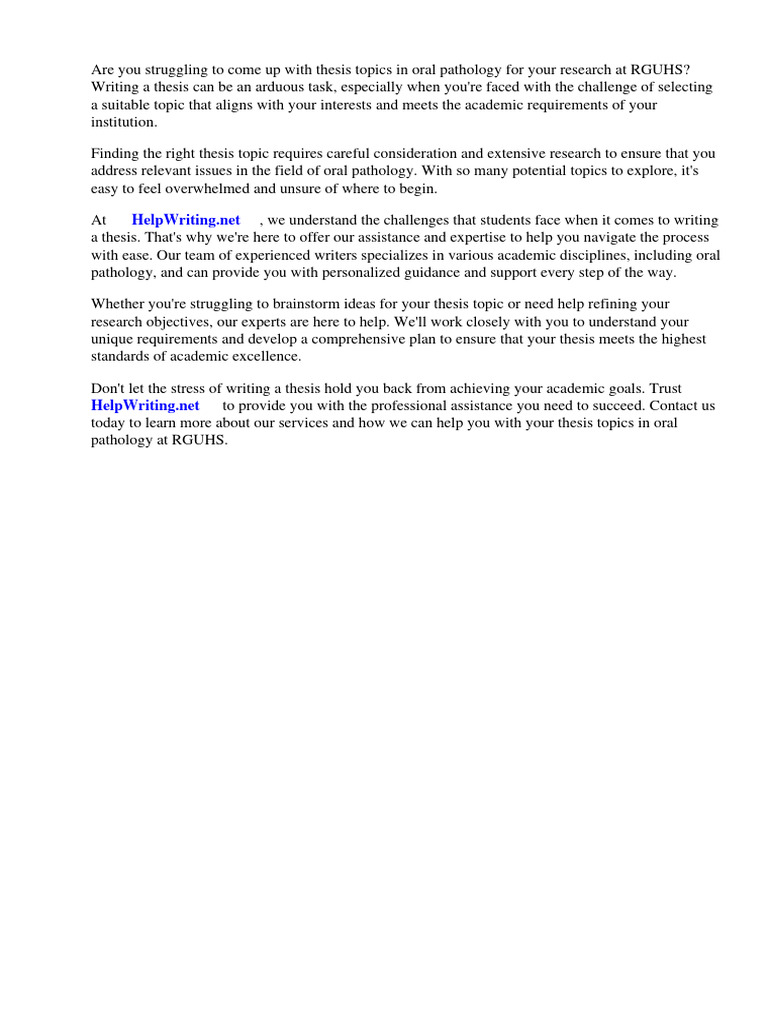 Thesis Topics in Oral Pathology in Rguhs | PDF | Medical Specialties ...