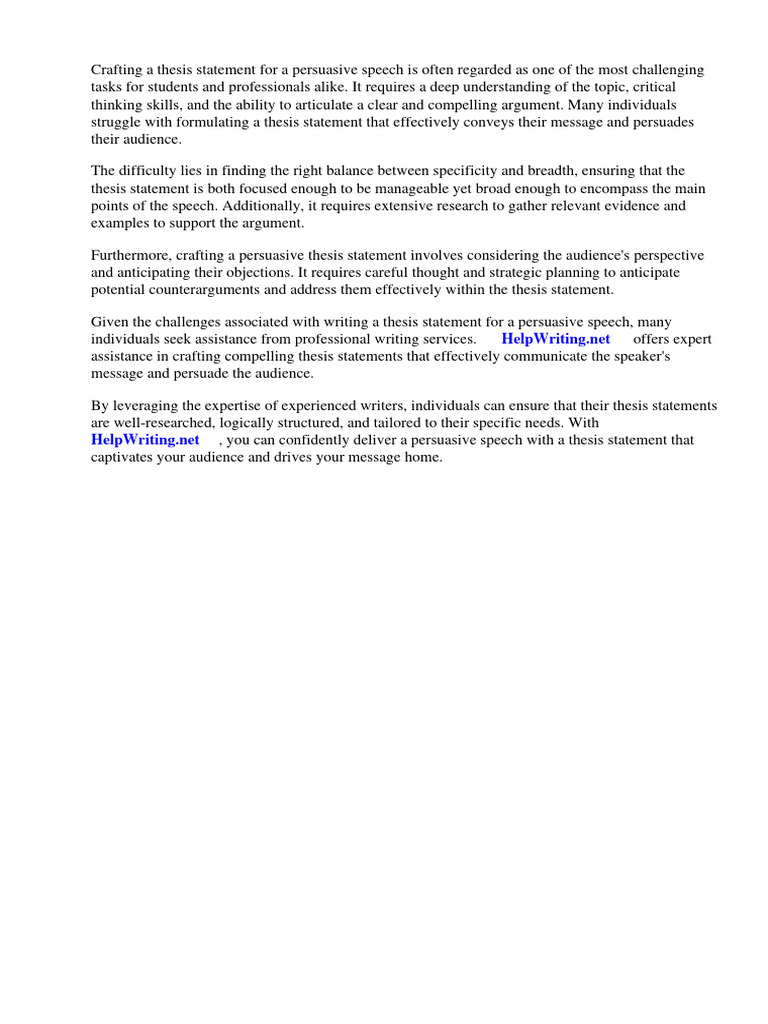 Thesis Statement Persuasive Speech Examples | PDF
