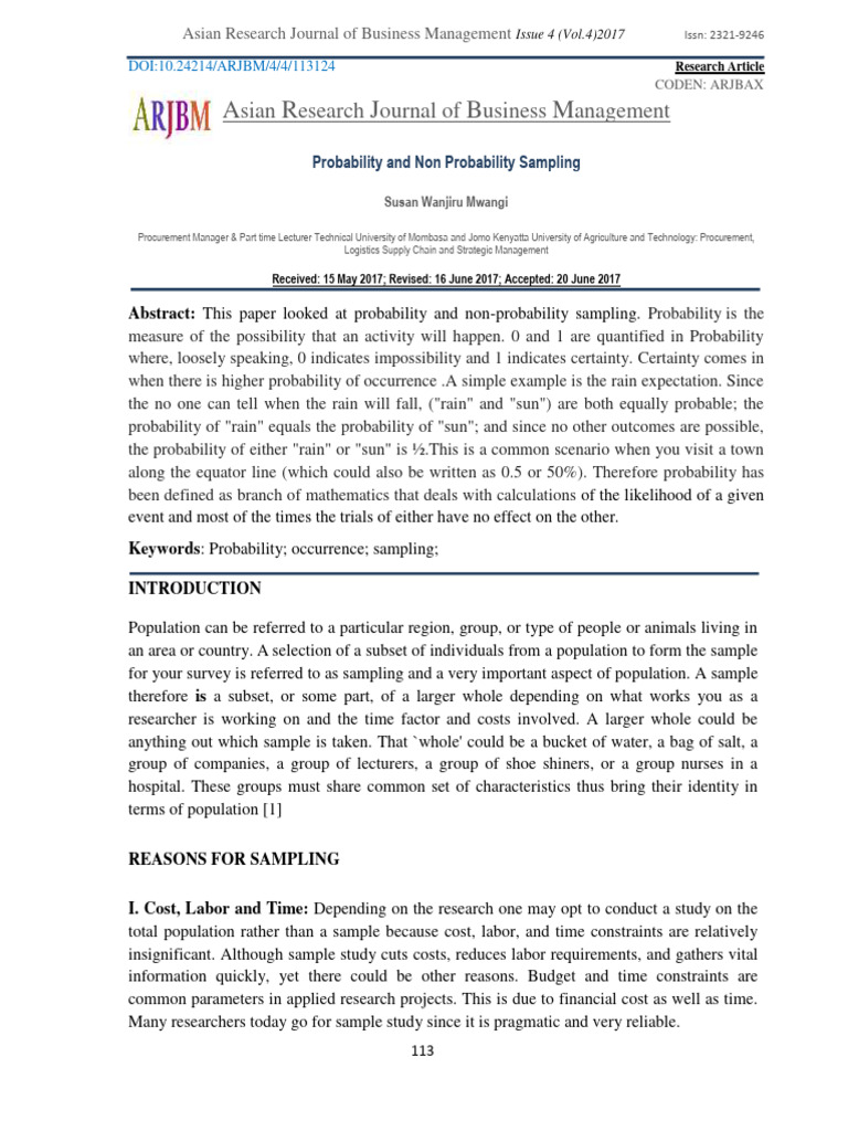 Probability and Non Probability Sampling | PDF