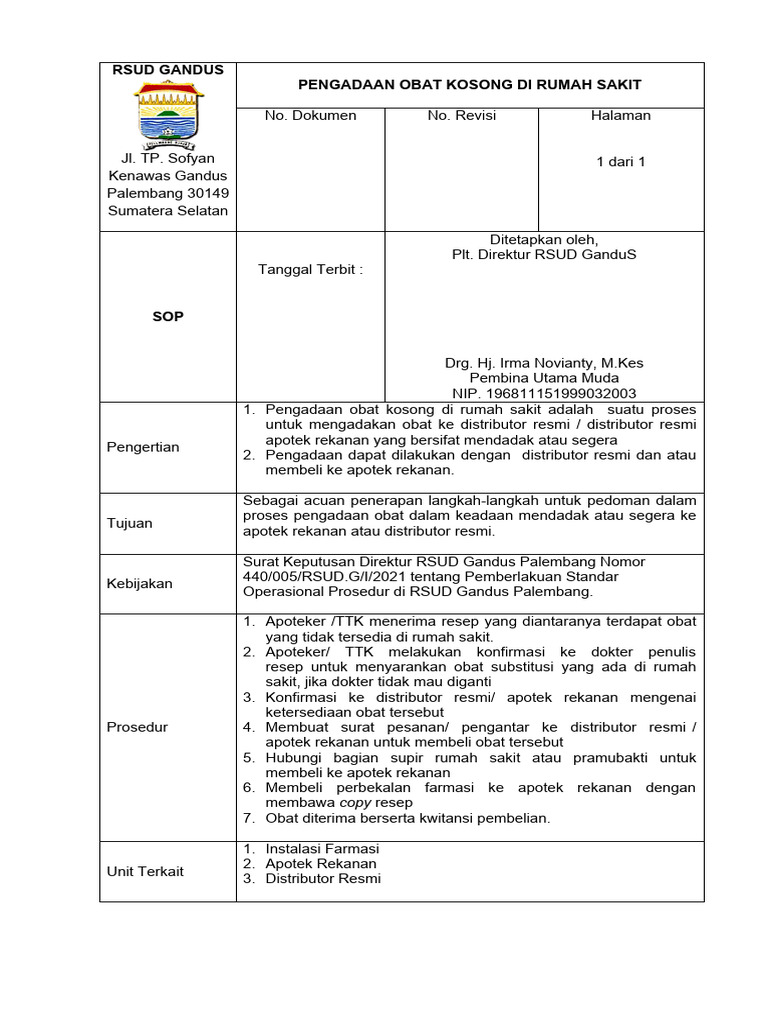 4 Sop Pengadaan Obat Kosong Di Rumah Sakit Pdf