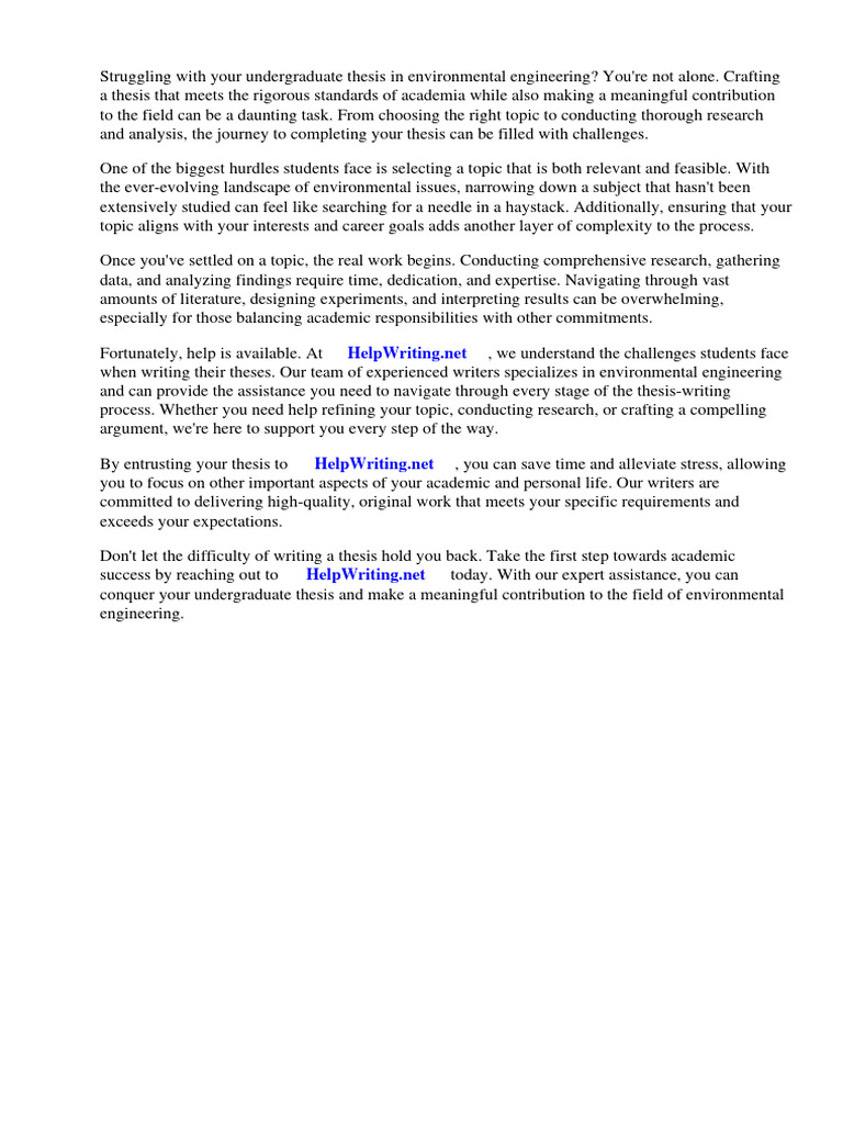 Undergraduate Thesis Topics For Environmental Engineering | PDF | Water | Natural Environment