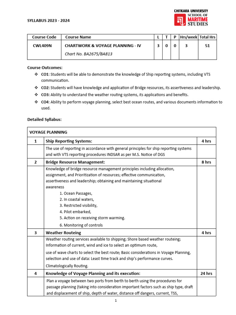 Voyage Planning & Chartwork Syllabus | PDF | Navigation | Shipping