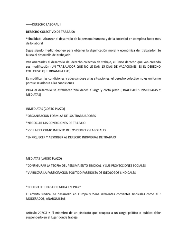 DERECHO LABORAL II | PDF | Sindicato | Derecho laboral
