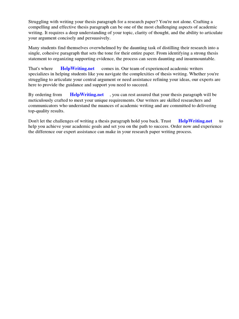 Thesis Paragraph For Research Paper | PDF | Essays | Academic Publishing
