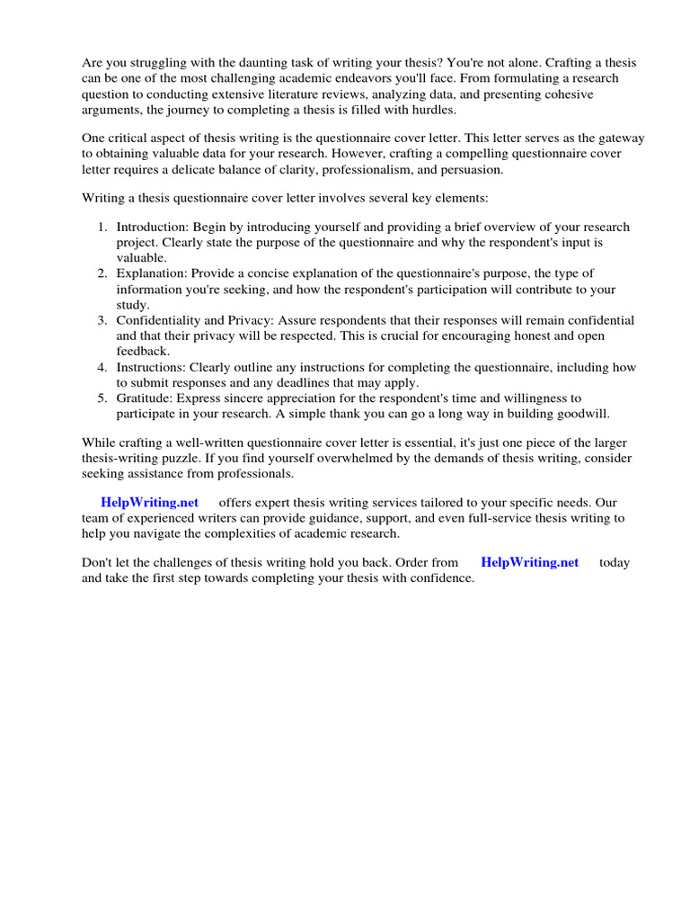 Thesis Questionnaire Cover Letter | PDF
