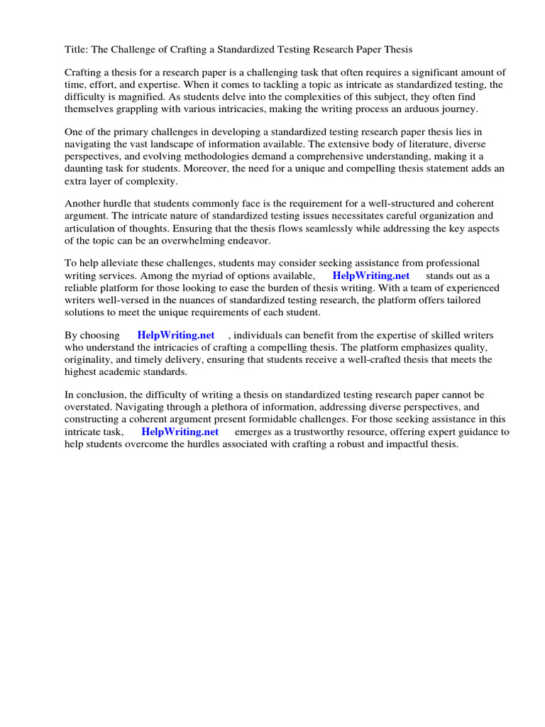 Standardized Testing Thesis Challenges | PDF | Standardized Tests | Thesis