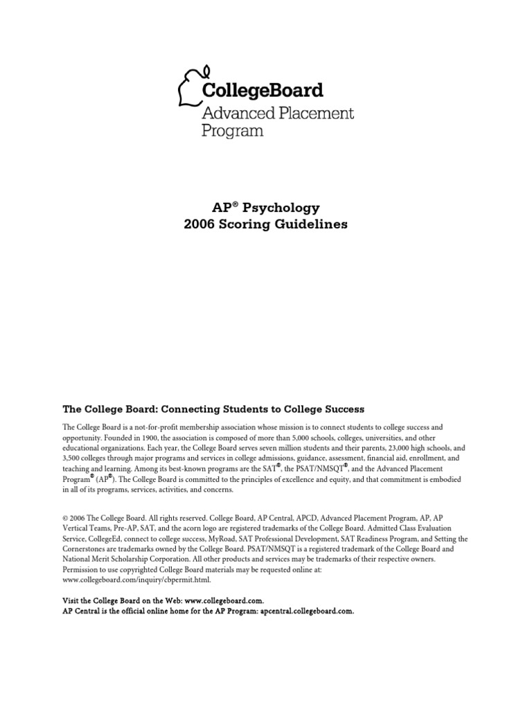 AP Psychology Free Response Questions 2006 (2 Scoring Guideline) | PDF ...