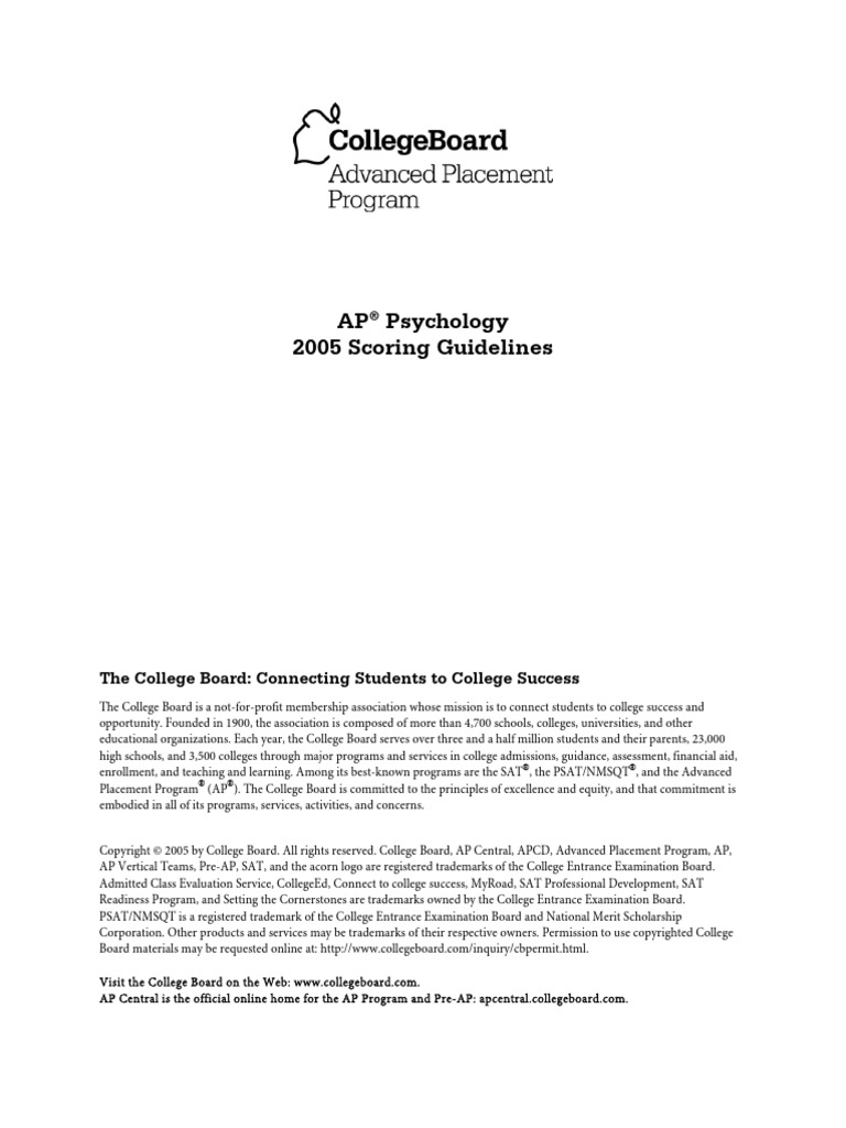 AP Psychology Free Response Questions 2005 (2 Scoring Guideline) | PDF