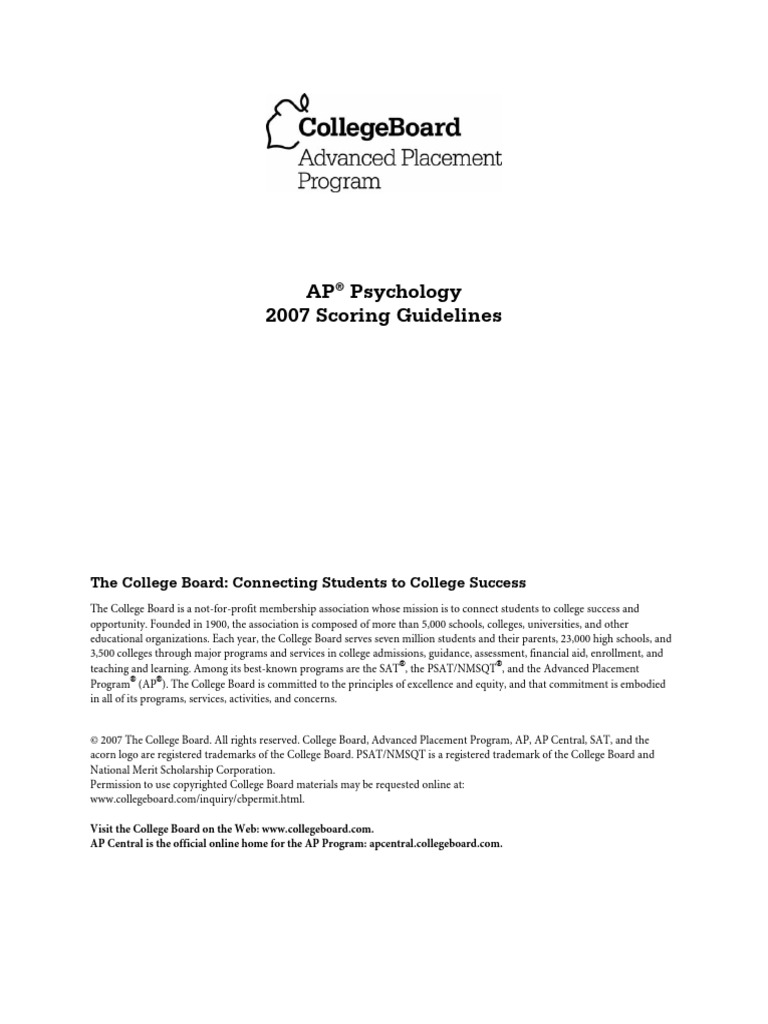 AP Psychology Free Response Questions 2007 (2 Scoring Guideline ...