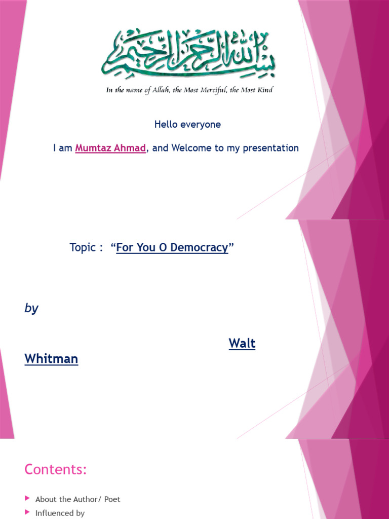 Walt Whitman's "For You O Democracy" Analysis | PDF