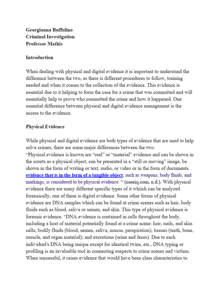 Georgianna Buffolino Criminal Investigation Professor Mathis | PDF ...