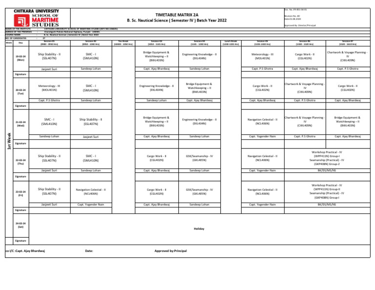 1st Week SEM IV - Batch 2022 TIMETABLE | PDF