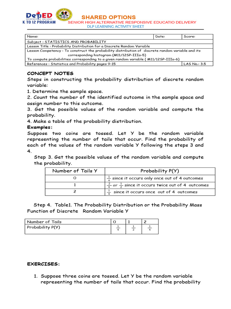 LAS 05 Constructing Probability Distribution Steps 3 and 4 | PDF | Probability Distribution ...