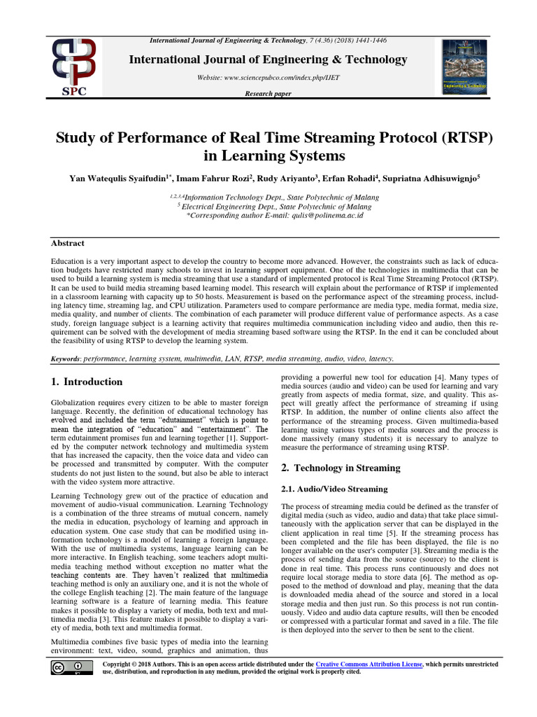 Studyof Performanceof Real Time Streaming Protocol RTSPin Learning Systems | PDF | Streaming ...