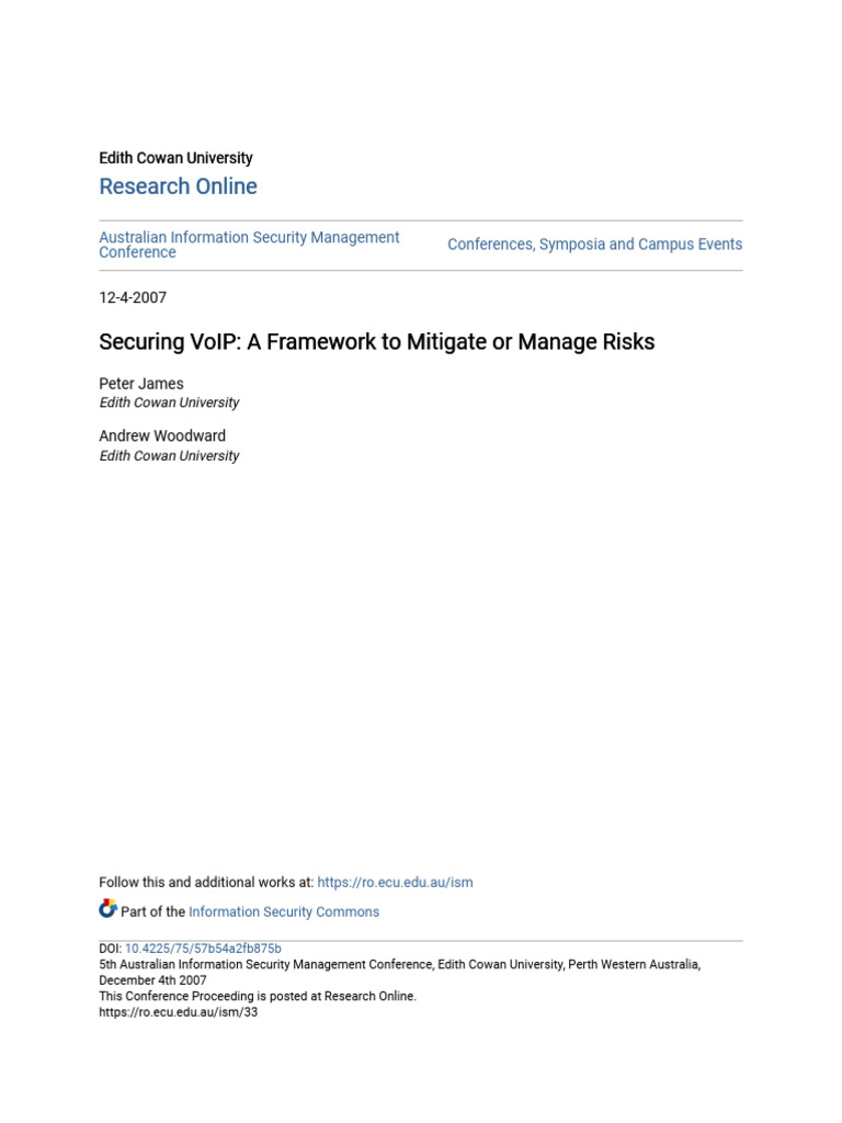 Securing VoIP - A Framework To Mitigate or Manage Risks | PDF | Voice Over Ip | Session ...