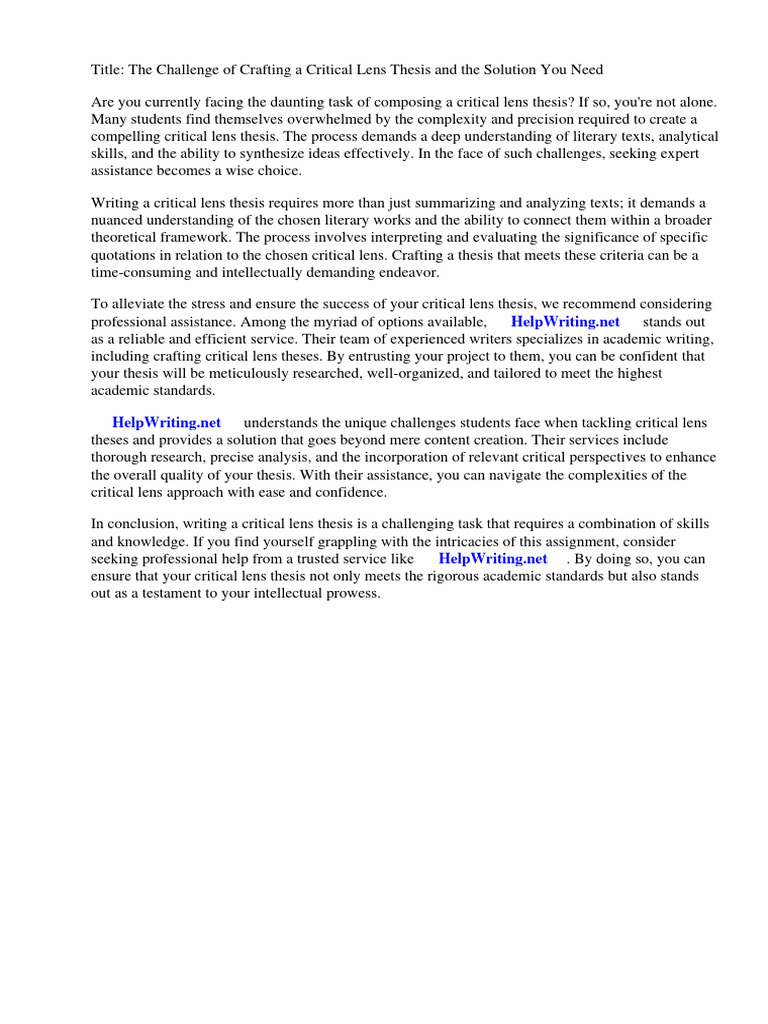 How To Write A Critical Lens Thesis | PDF | Career & Growth | Philosophy