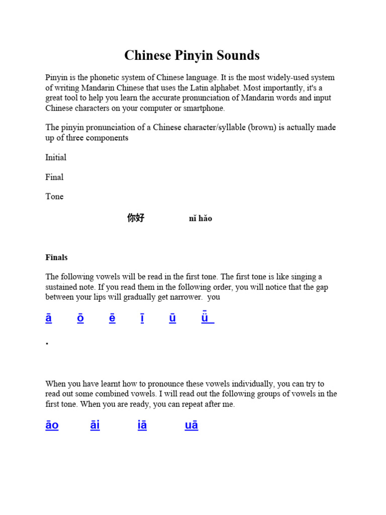 Pinyin Sounds | Download Free PDF | Pinyin | Vowel