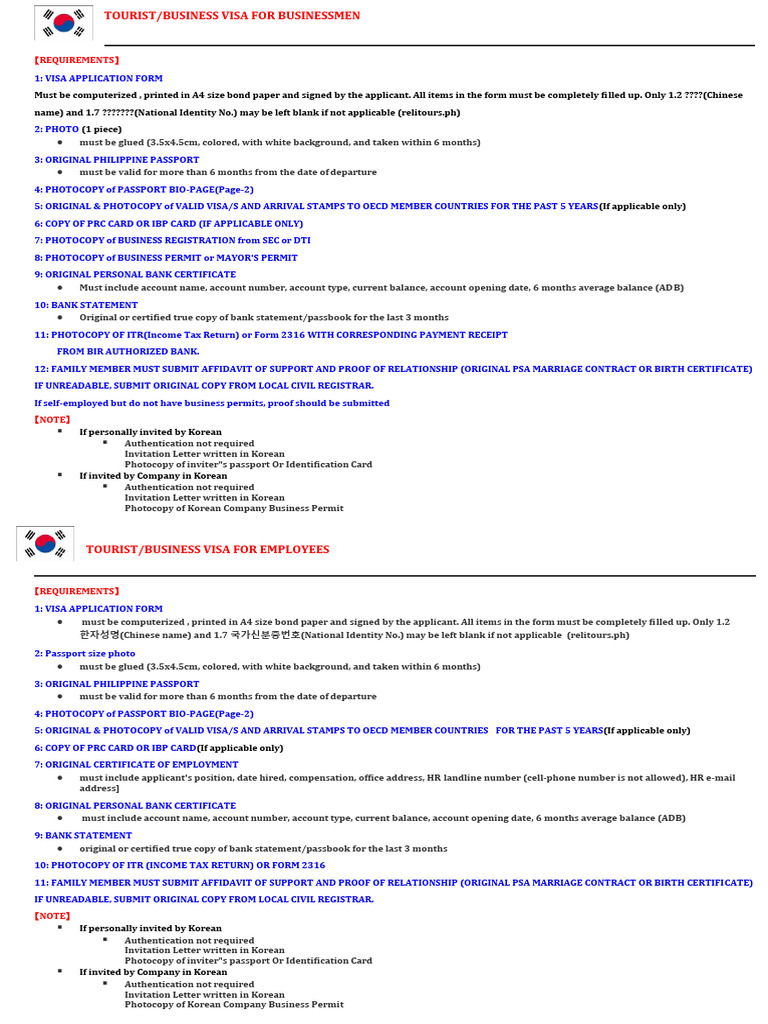 Requirements For Korea Visa Application | PDF | Travel Visa | Identity ...