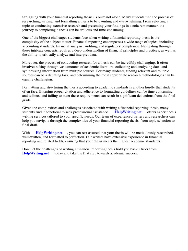 Financial Reporting Thesis PDF | PDF | Financial Statement | Investing