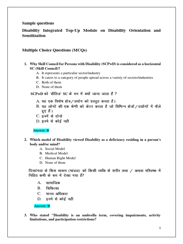 Sample-Questions ToA | PDF | Visual Impairment | Disability