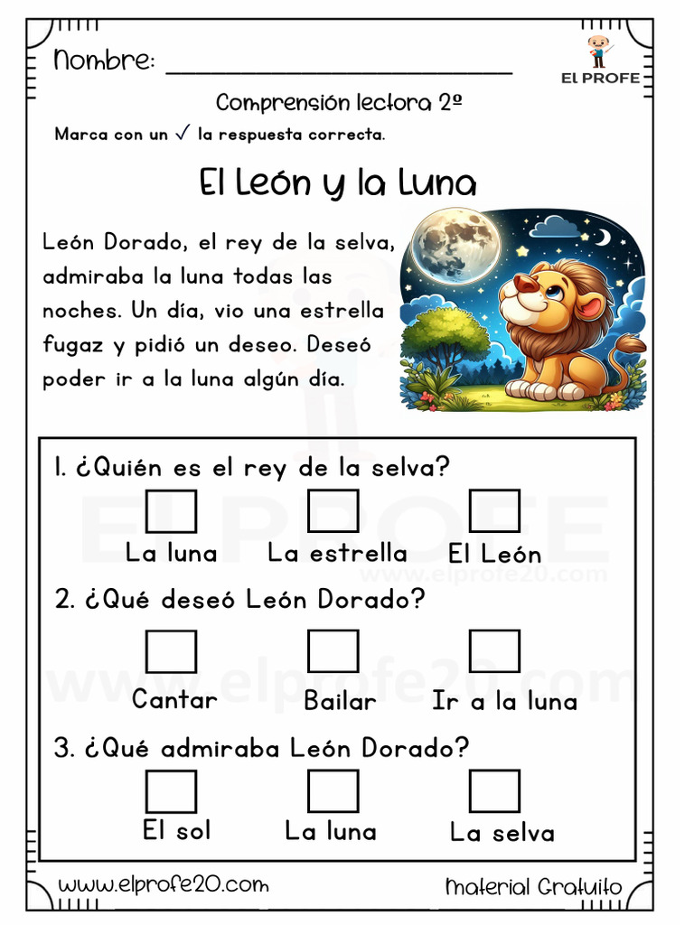 Cuadernillo de Comprensión Lectora para Segundo Grado Elprofe20 | PDF