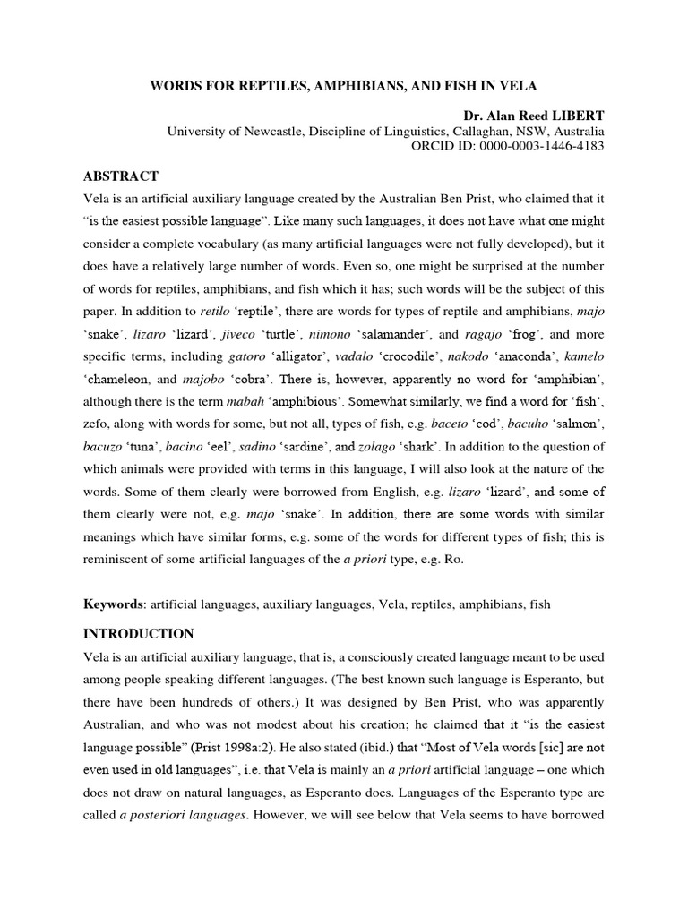 Vela Language: Reptile, Amphibian, Fish Terms | PDF | Fish | Linguistics