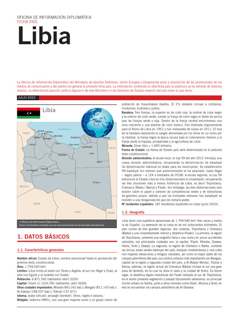 Libia - Ficha Pais | PDF | Libia | Gobierno de acuerdo nacional