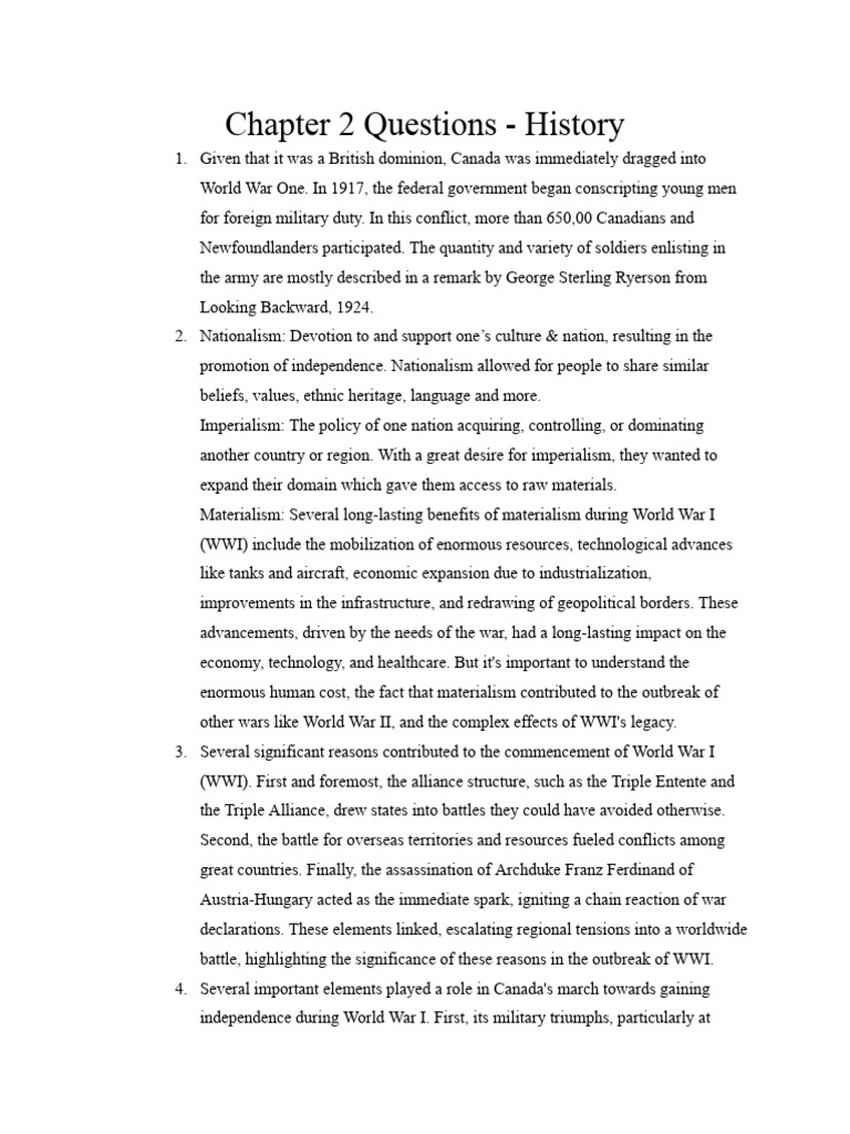 Chapter 2 Questions - History | PDF | World War I | Canada