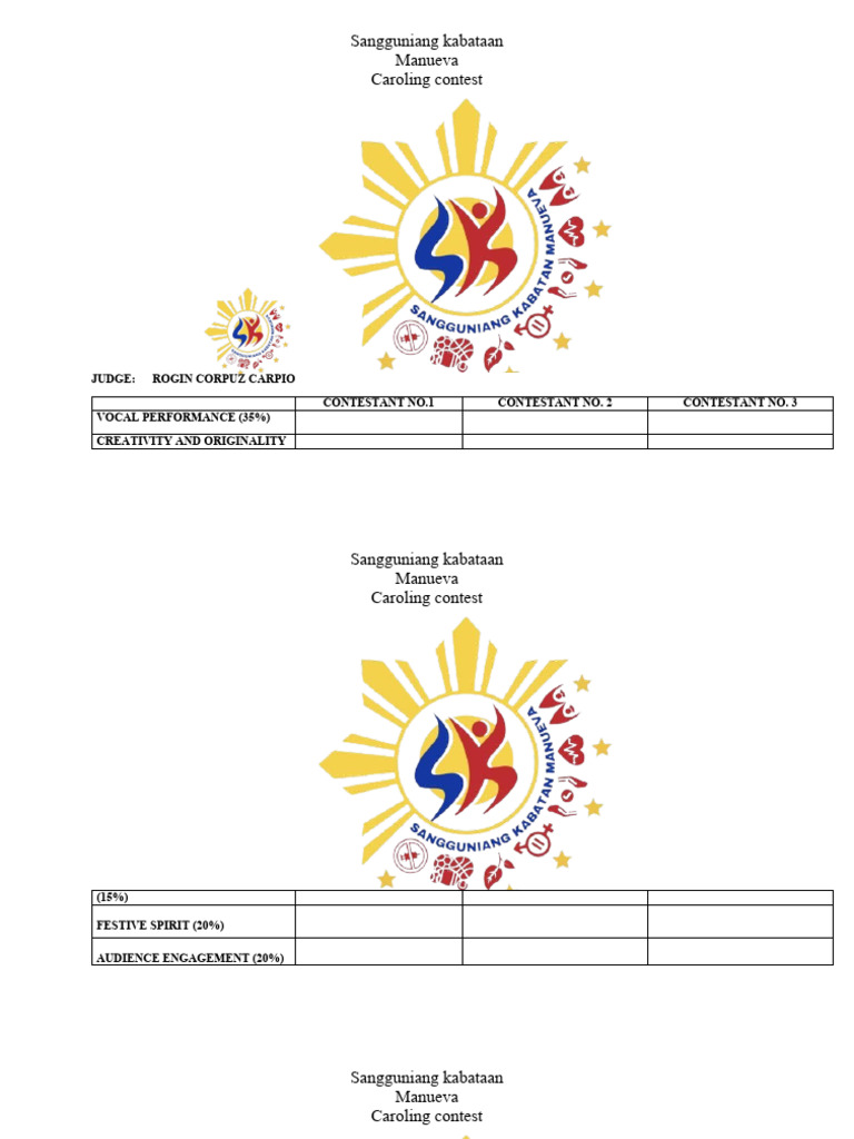 Caroling Contest Score Sheet | PDF | Creativity | Human Communication