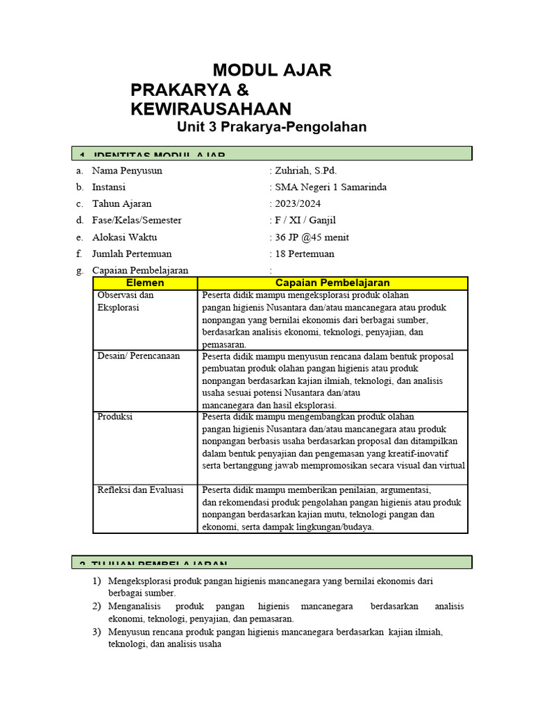 Modul Ajar Pkwu Fase F - Xi - Ganjil - 2023-2024 | PDF
