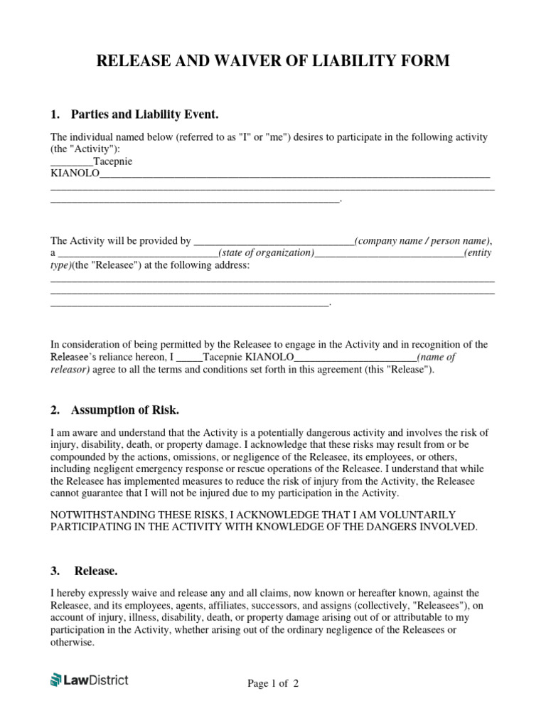 General Release Form | PDF | Legal Liability | Civil Law (Legal System)