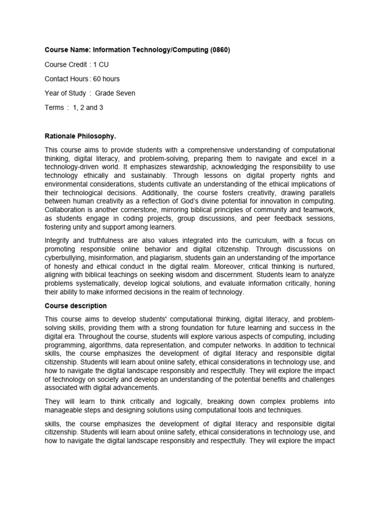 Grade 5 ICT Syllabus Descriptive Summary | PDF