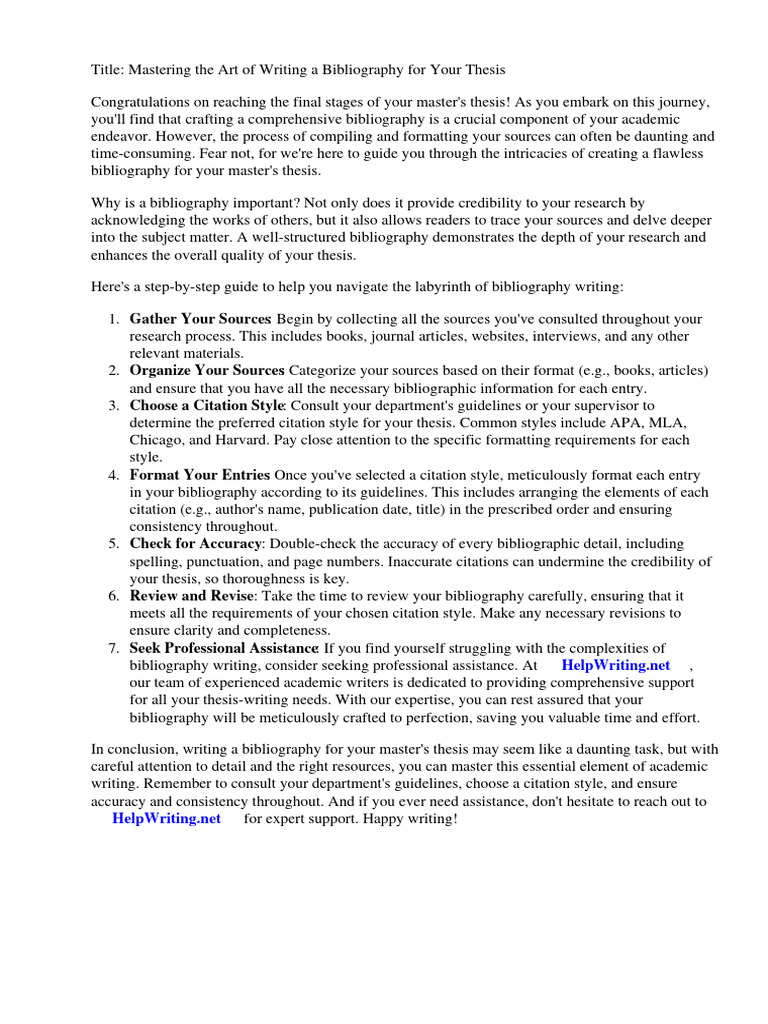 How To Write Bibliography For Master Thesis | PDF