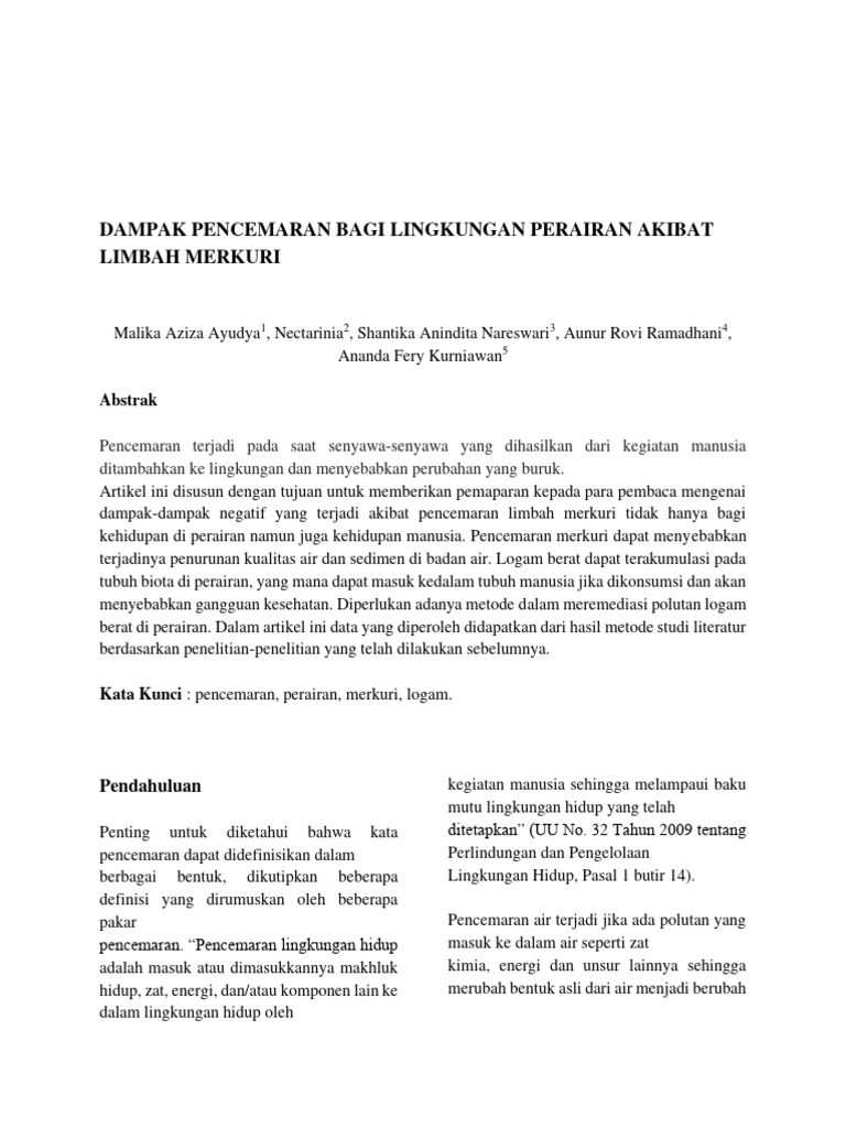 Dampak Pencemaran Bagi Lingkungan Perairan Akibat Limbah Merkuri | PDF
