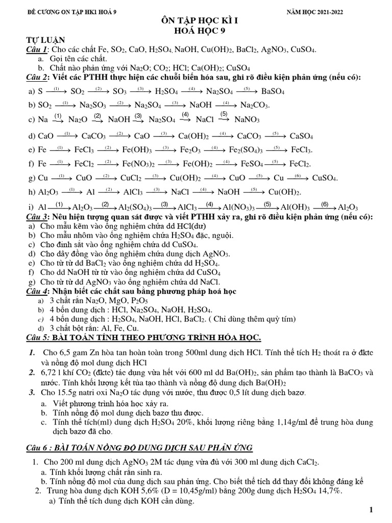 De Cuong Hóa 9 hk1 2021-2022 | PDF