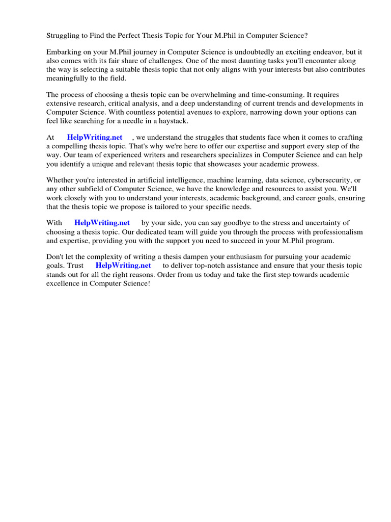 Thesis Topics For M.phil Computer Science | PDF | Computers | Technology & Engineering