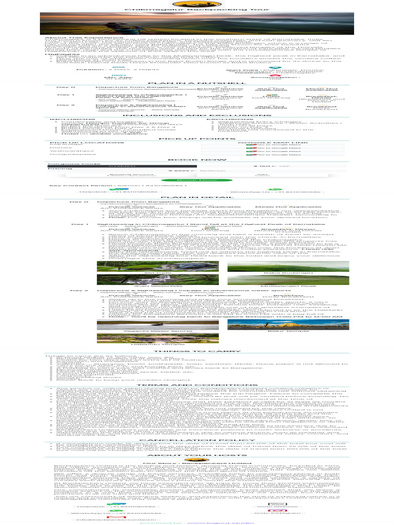 Chikmagalur Backpacking Tour-Backpackers-United | PDF
