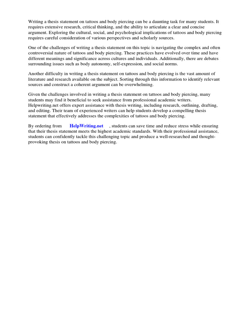 Thesis Statement On Tattoos and Body Piercing | Download Free PDF | Thesis | Essays