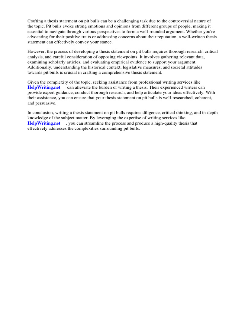 Thesis Statement On Pit Bulls | PDF | Pit Bull | Dogs