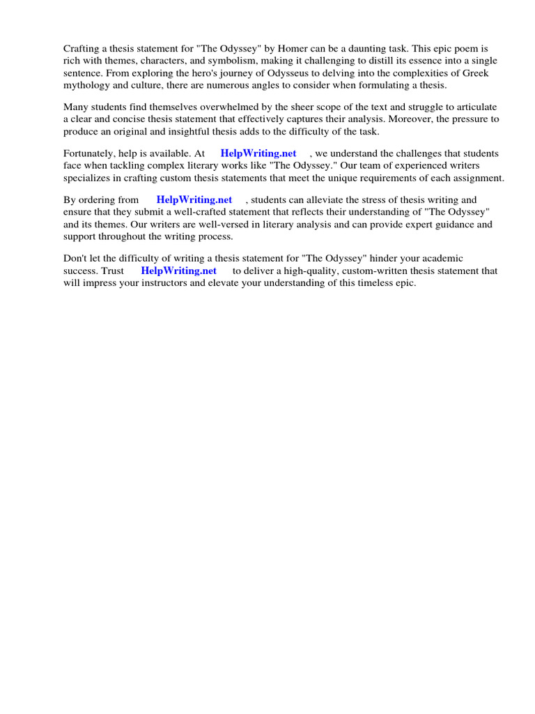 Thesis Writing for The Odyssey | PDF | Odyssey | Odysseus