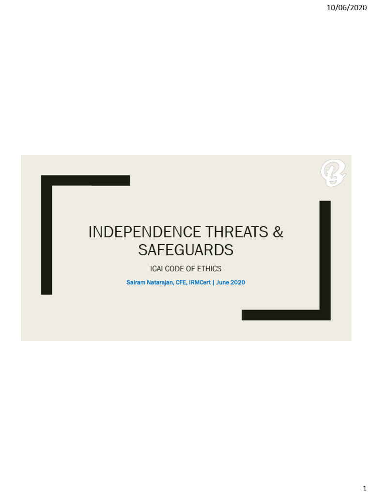 ICAI Ethics: Independence Threats & Safeguards | PDF | Audit | Risk