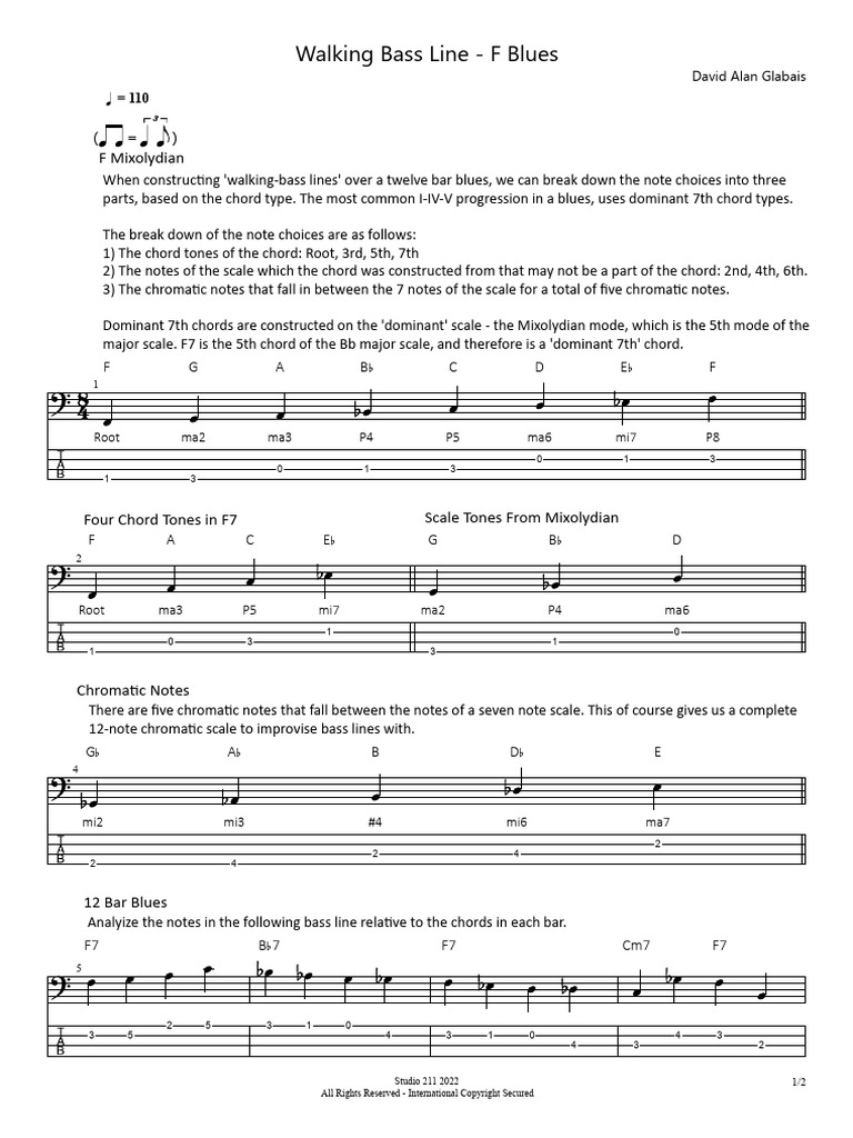 Walking Bass Line F Blues Tabs | PDF