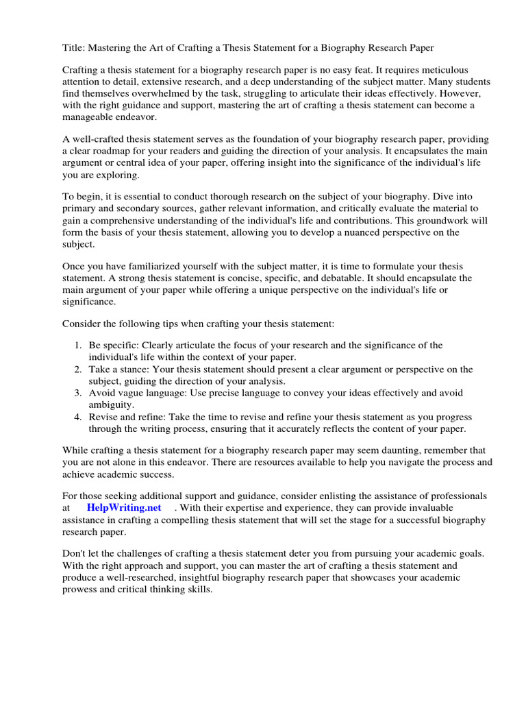 How To Write A Thesis Statement For A Biography Research Paper | PDF ...