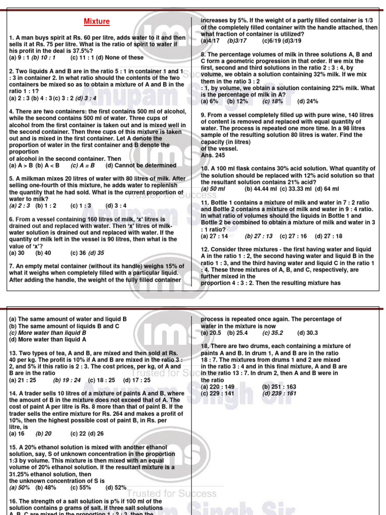 Mixture | PDF | Ratio | Litre