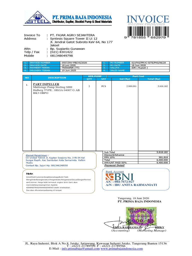 Invoice Impeller Multistage Pump Sihi | PDF